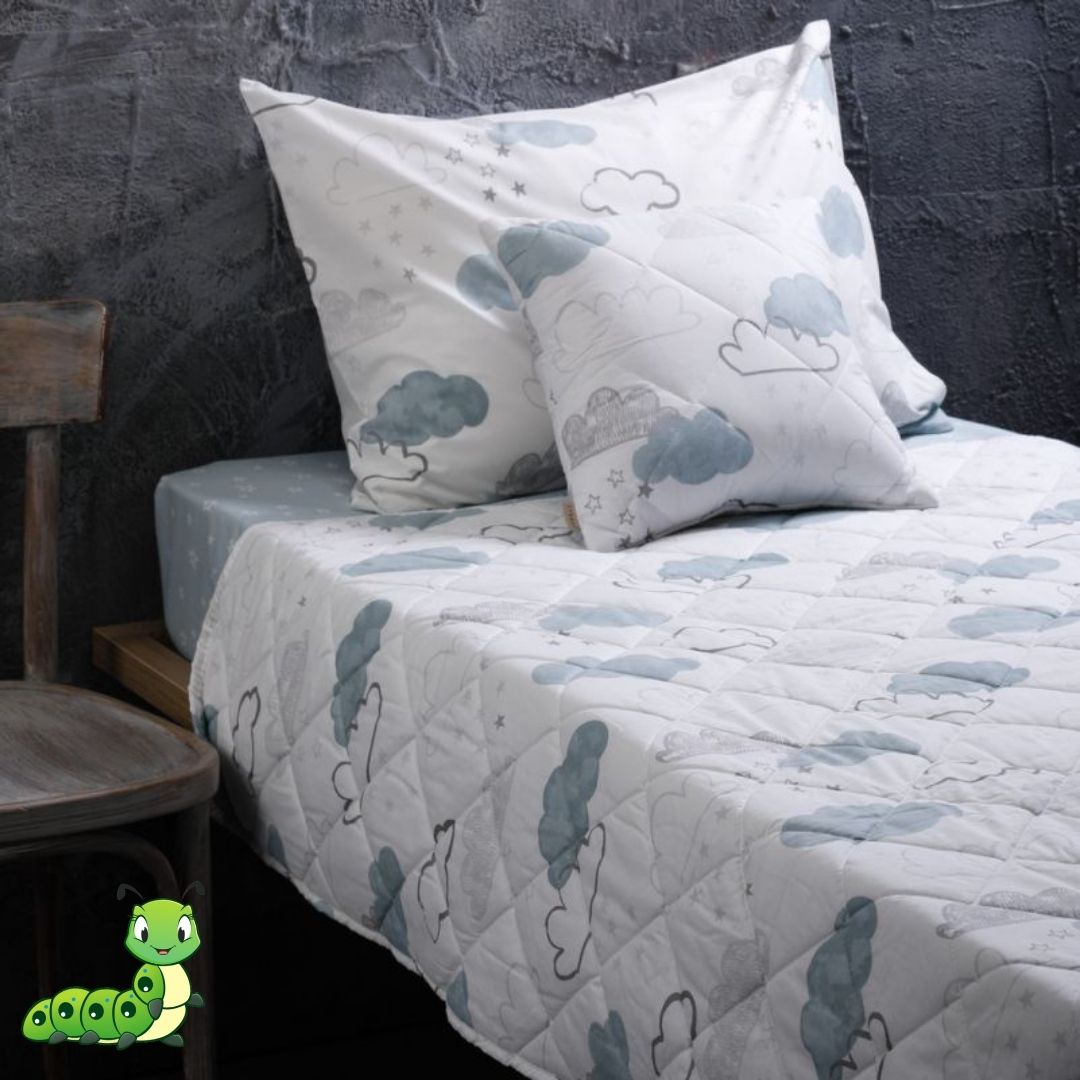 Štep deka frotir zeleni oblaci | Pokrivači za decu | Gusenica